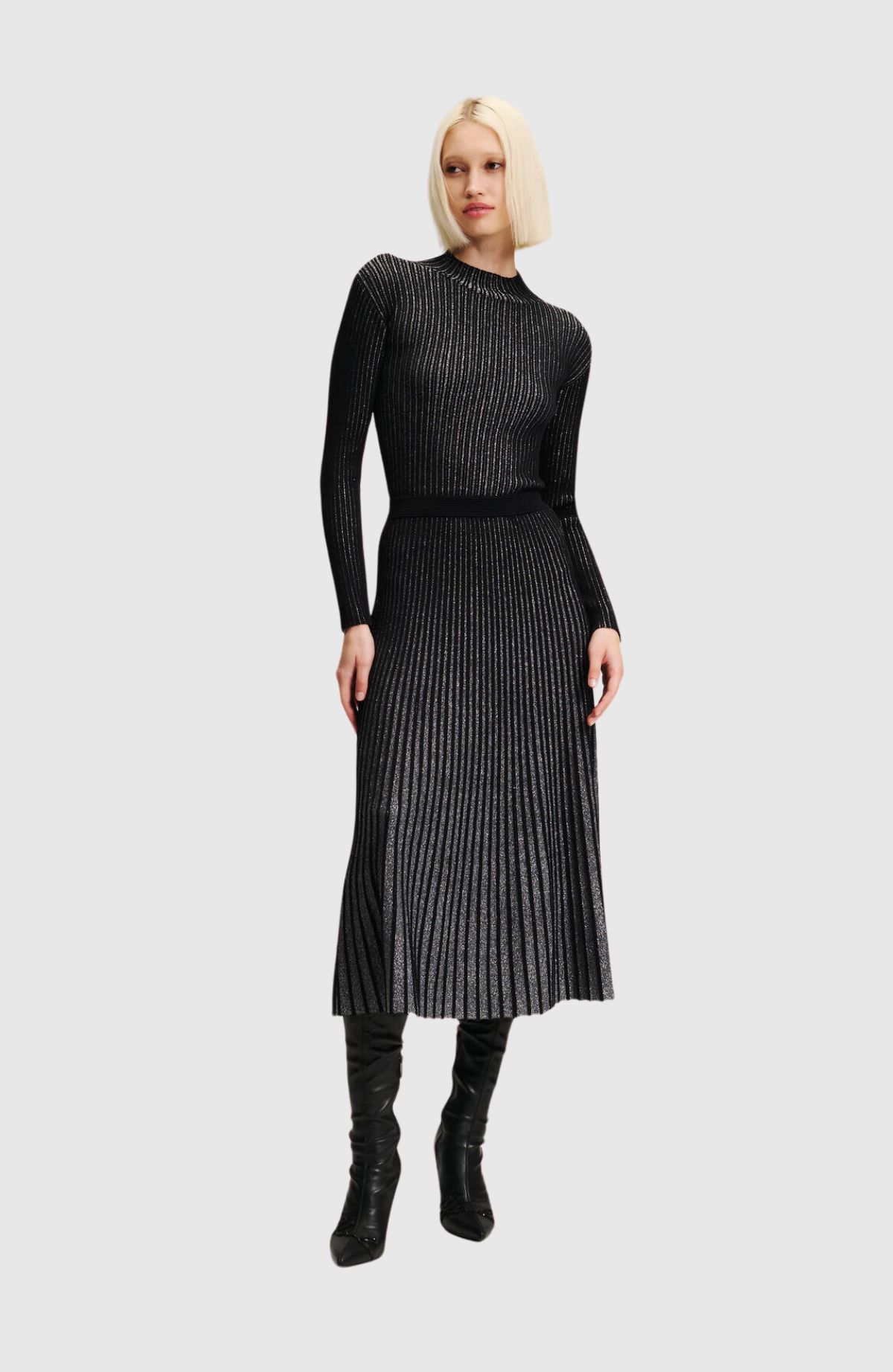 pleated lurex knit skirt